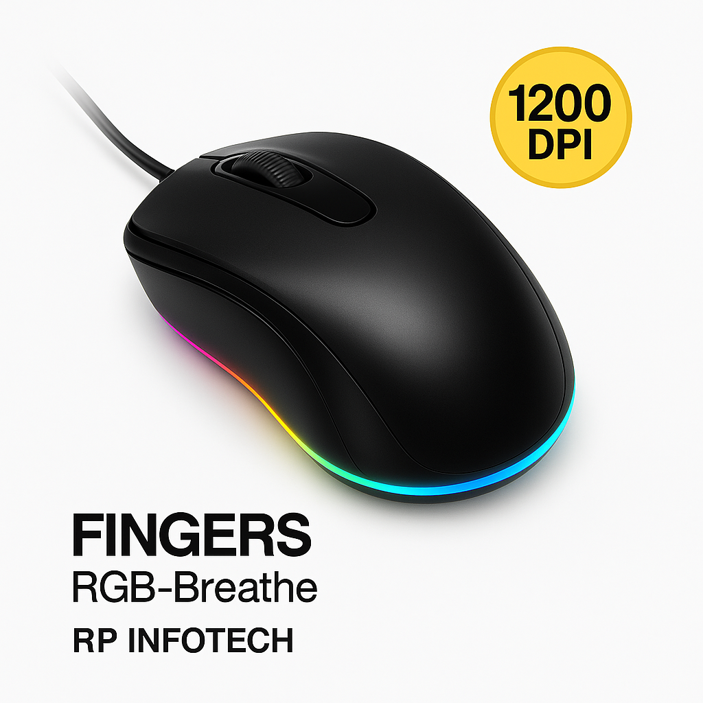 FINGERS RGB-Breathe Wired Mouse 1200 DPI Price in India | RP INFOTECH
